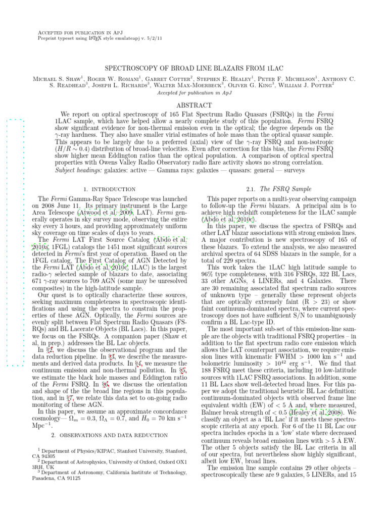 0234+285_Ref_Shaw et al. 2012, ApJ, 748, 49 | PDF | Quasar | Spectroscopy