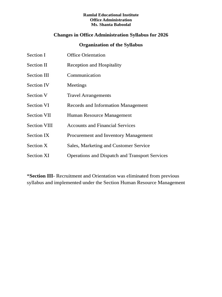Office Administration Syllabus 2026 | PDF | Marketing | Cash