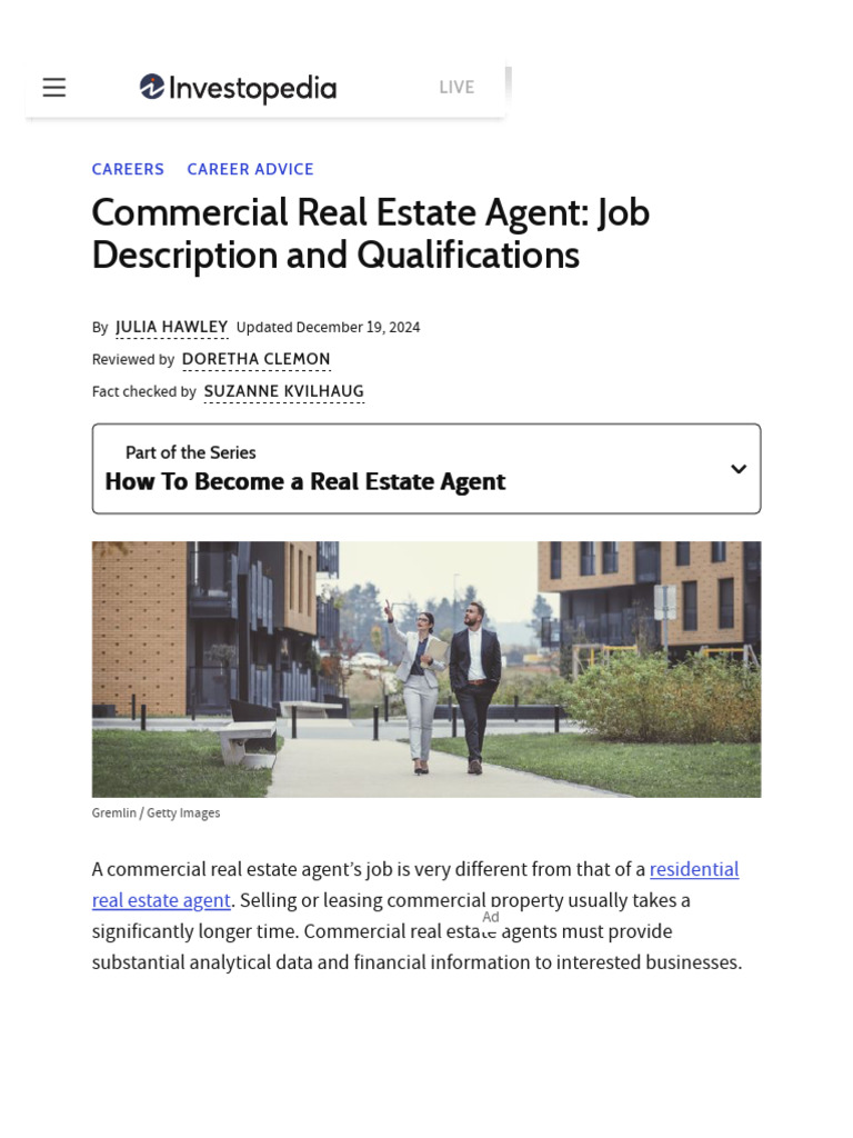 Commercial Real Estate Agent- Job Description and Qualifications | PDF ...