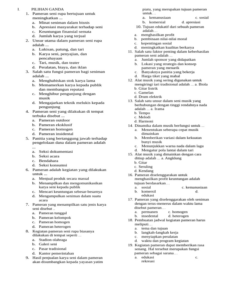 Kisi Kisi Seni Budaya Kelas 9 | PDF