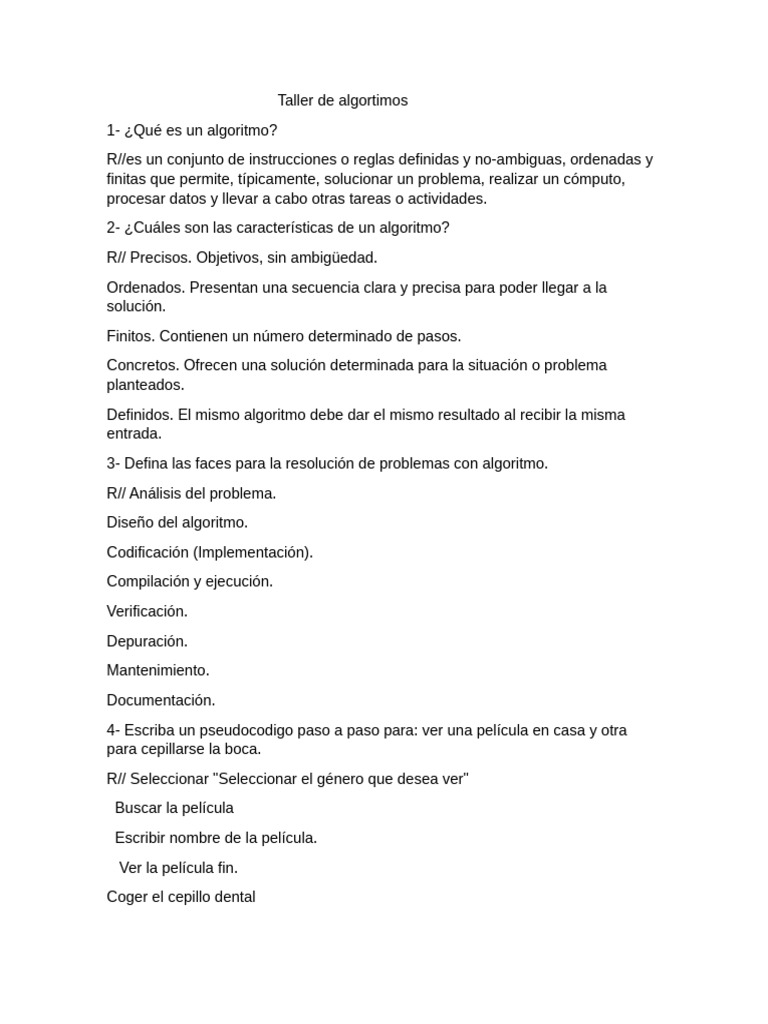 Taller de Algoritmos: Conceptos y Ejemplos | PDF | Lenguaje de programación | Algoritmos