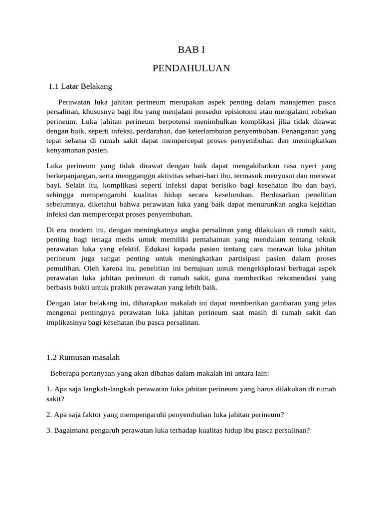 Perawatan Luka Robekan Perineum Pasca Persalinan | PDF