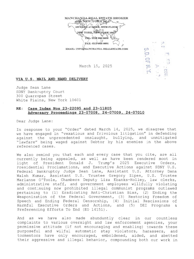 Response Letter To Judicial Order On Case Index Nos 23-22095 and 23 ...
