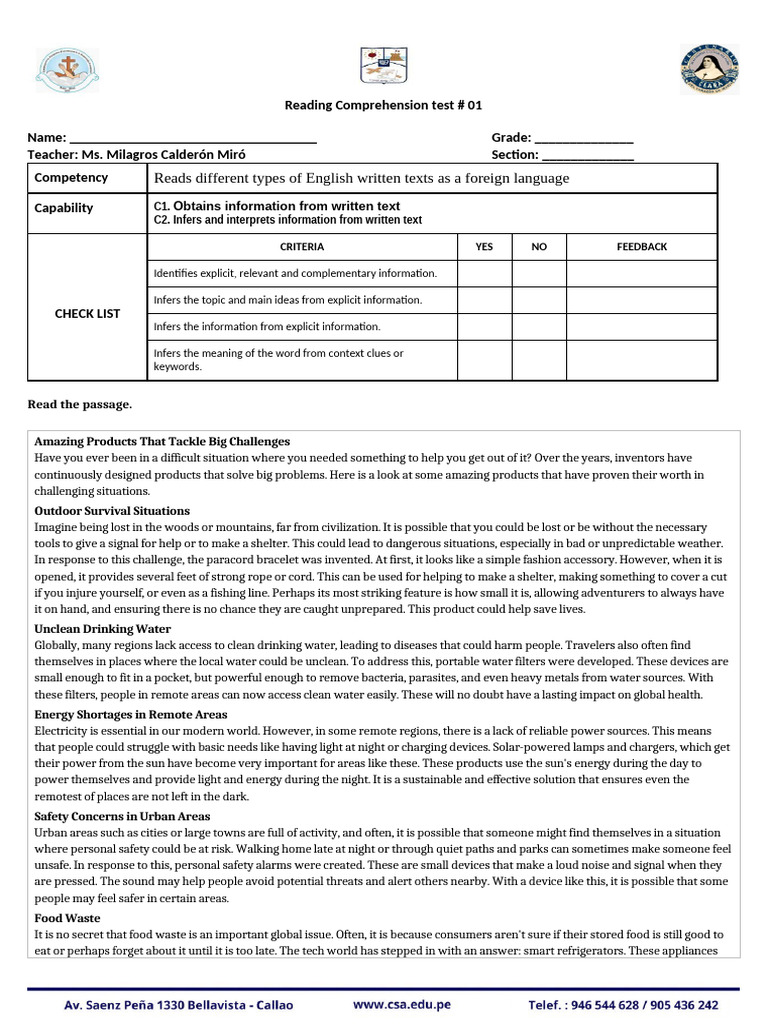 Unit 6 Comprehension Test: Amazing Products | PDF | Safety | Water