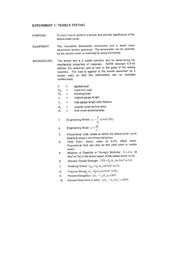Experiment 1-Tensile Test | PDF
