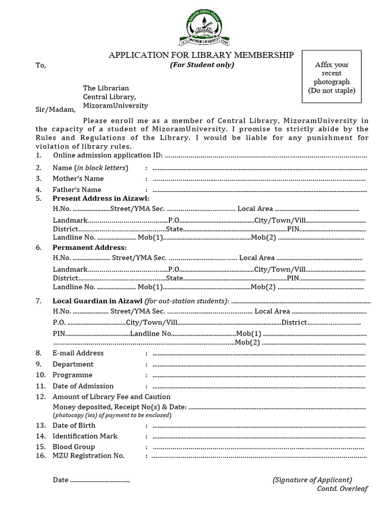 Library Membership Application for Students | PDF