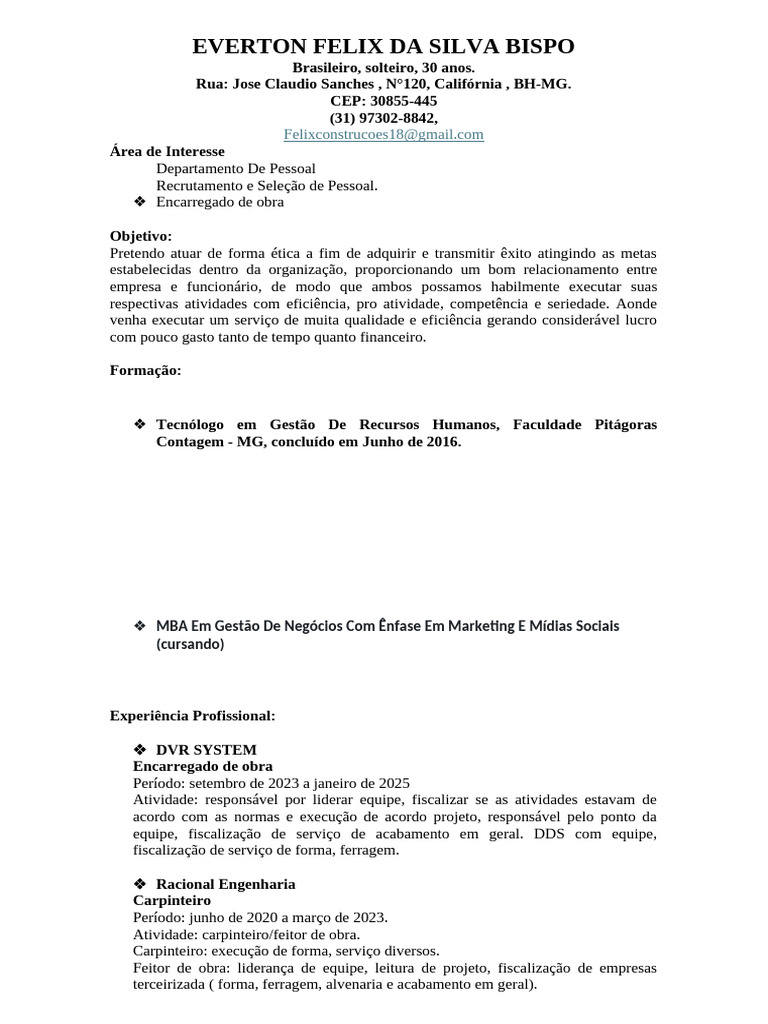 Curriculo Everton Gestao | PDF | Gestão de recursos humanos | Recrutamento