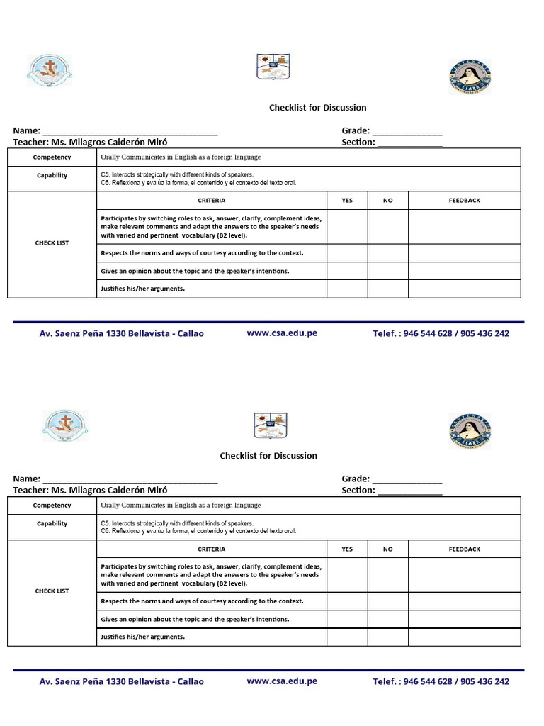 Checklist For Discussion 4th | PDF