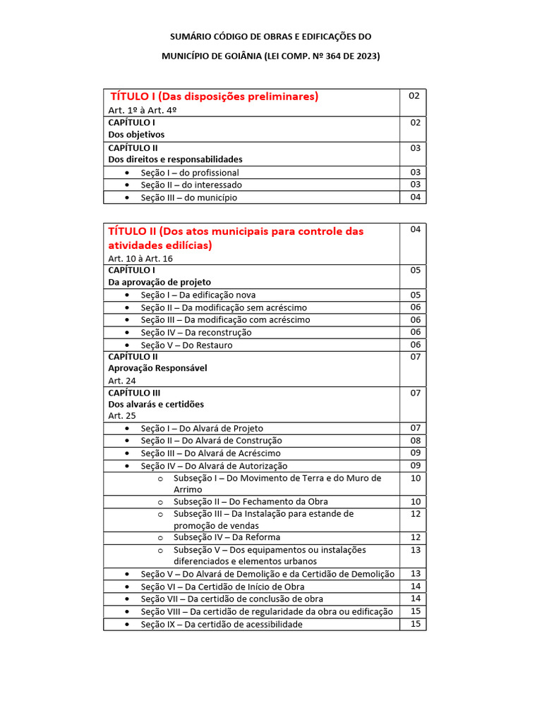 1.2 - Código de Obras 2023 - Sumário | PDF