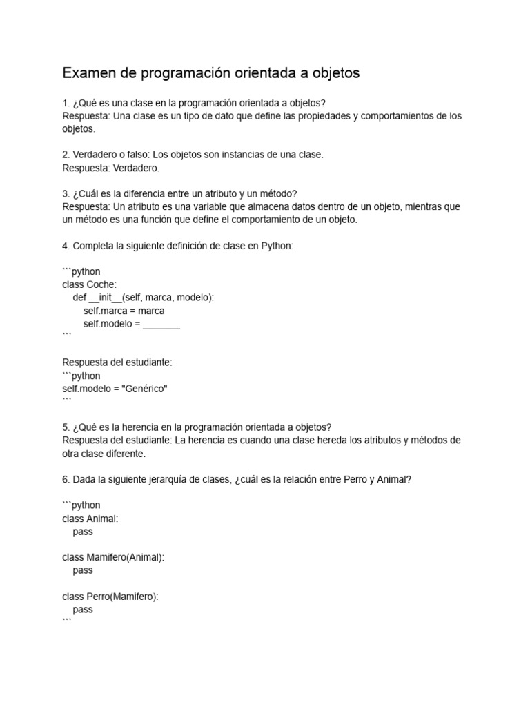 Examen poo | PDF | Objeto (informática) | Herencia (Programación ...