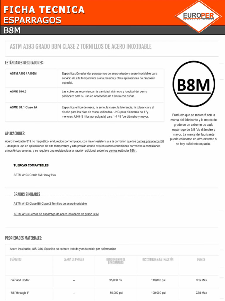 Ficha Tecnica Esparragos b8m | PDF