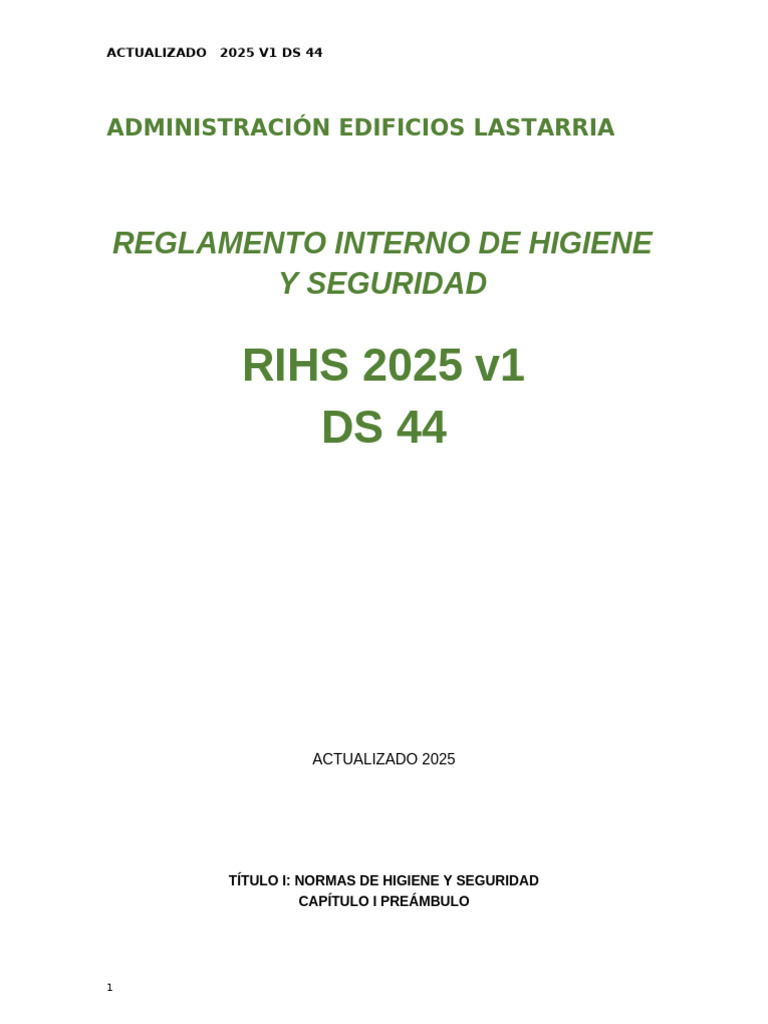 RIHS 2025 DS 44 maximo 10 trabajadores v1 rev1 | PDF | Tiempo de trabajo | Seguridad y salud ...
