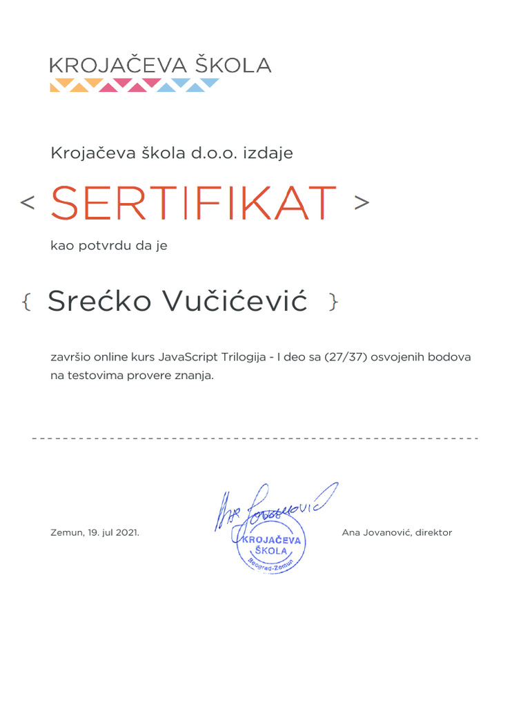 Krojaceva - Skola Javascript Trilogija I Deo 41033 | PDF