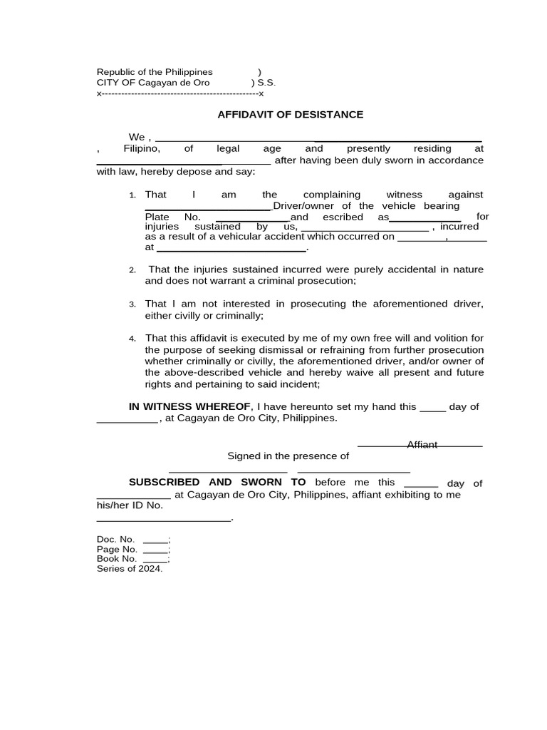 Affidavit of Desistance Template | PDF