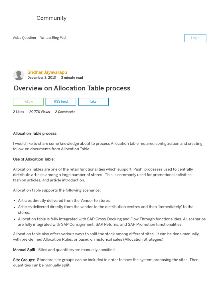 Overview On Allocation Table Process - SAP Blogs | PDF | Computing