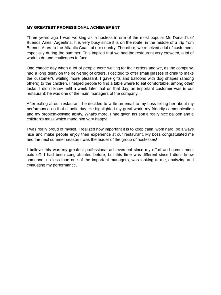 Essay - Greatest Professional Achievement | PDF