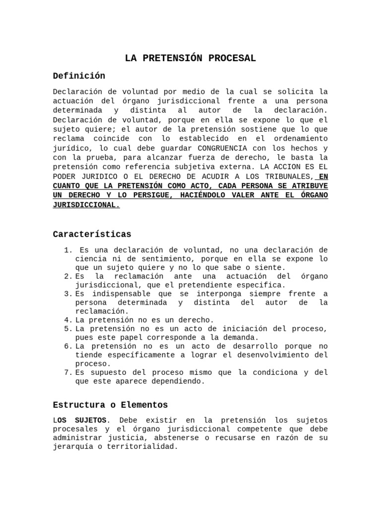 Definición y Características de la Pretensión Procesal | PDF | Demanda ...