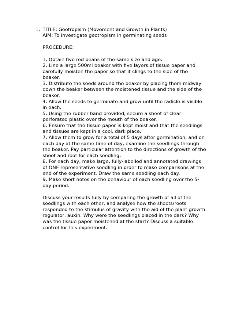 Geotropism Experiment for Students | PDF