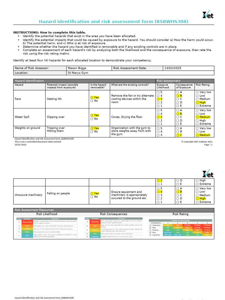 Hazard Identification Gym | PDF | Risk | Hazards