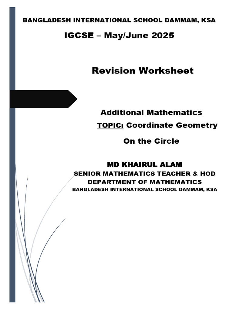 WS-1 on Coordinate Geometry on the Circle IGCSE 2025 (May-June) | PDF ...