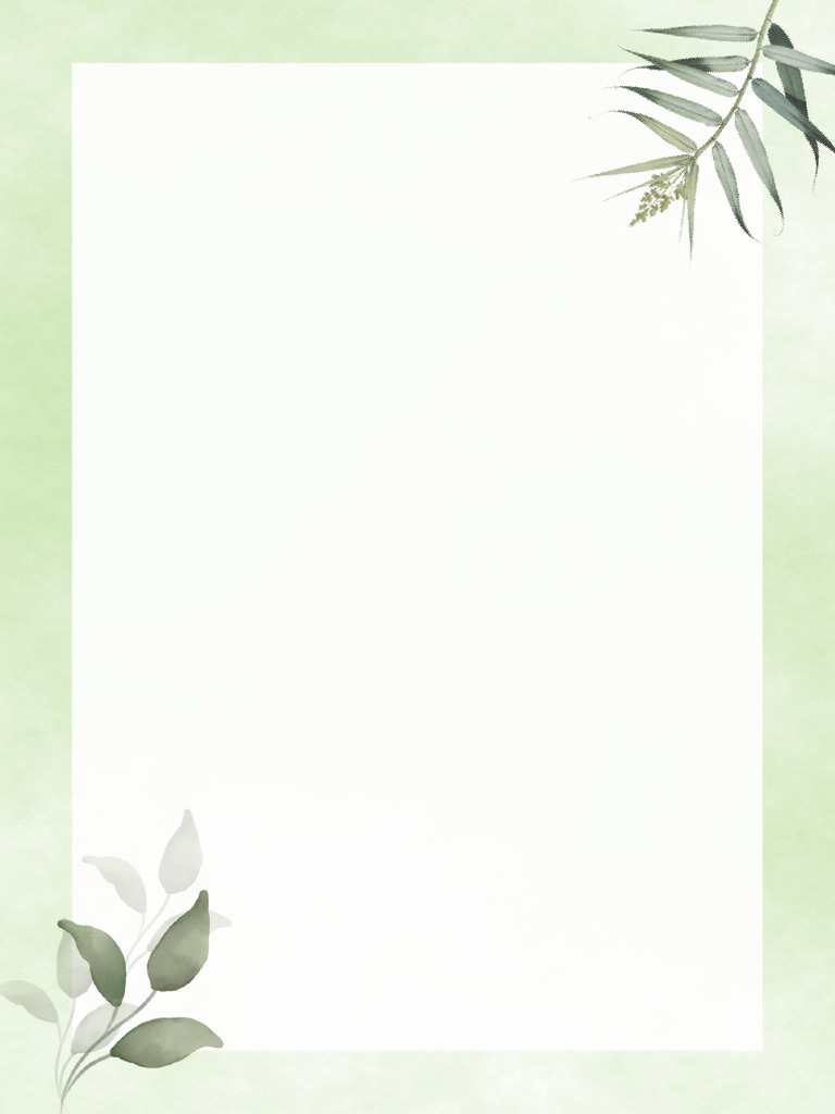 Green Watercolor Leaves Stationery Paper Page Border | PDF