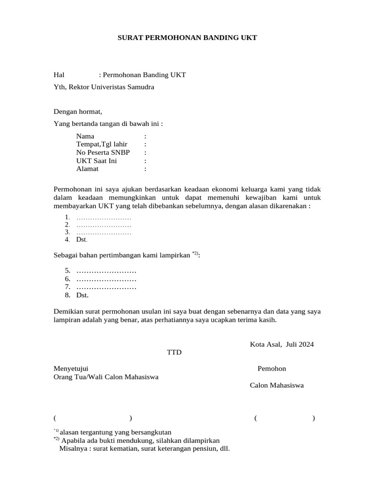 SURAT_PERMOHONAN_BANDING_UKT-1 | PDF