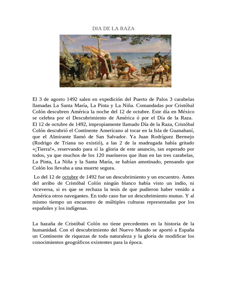 El Día de la Raza: Encuentro Cultural | PDF | Cristobal colon
