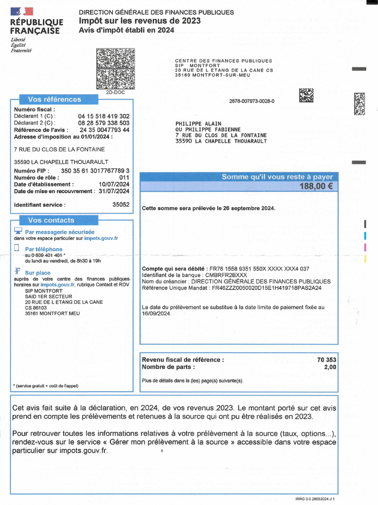 Avis Imposition 2024 - Garant | PDF