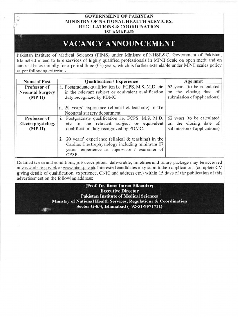 Vacancy Announcement PIMS | PDF | Cardiac Electrophysiology | Surgery