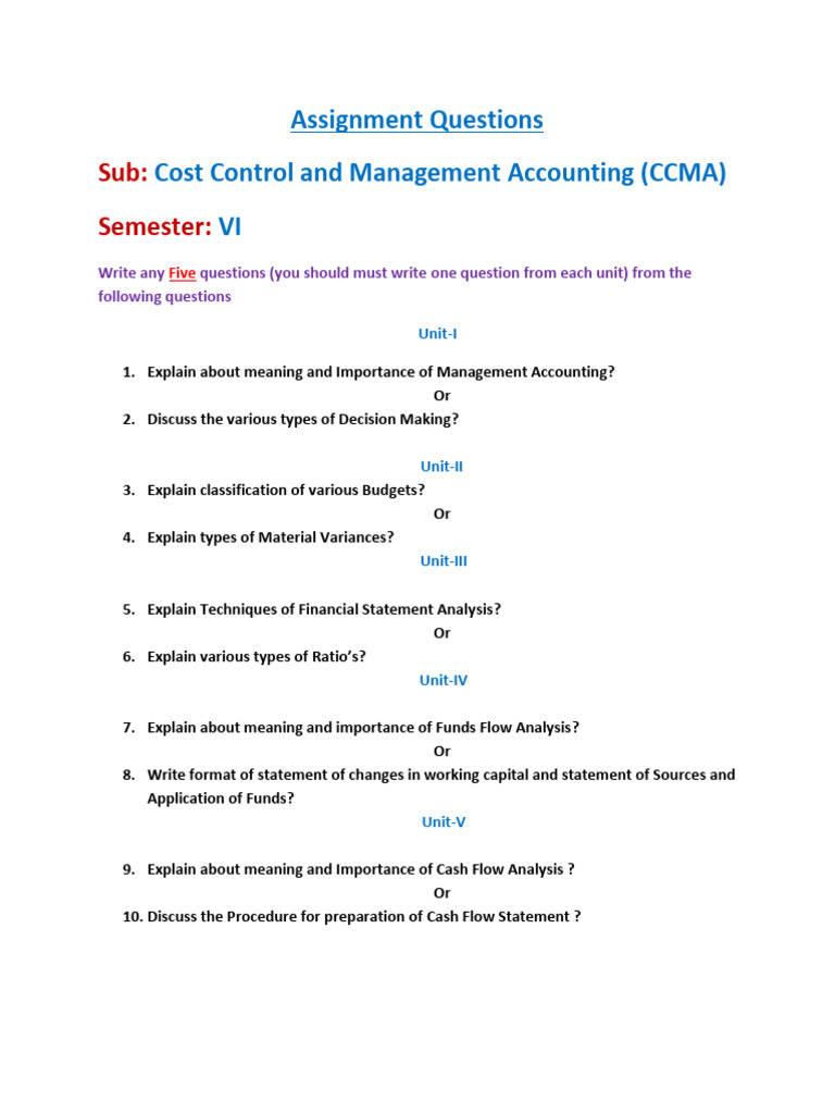 CCMA Assignment Questions | PDF
