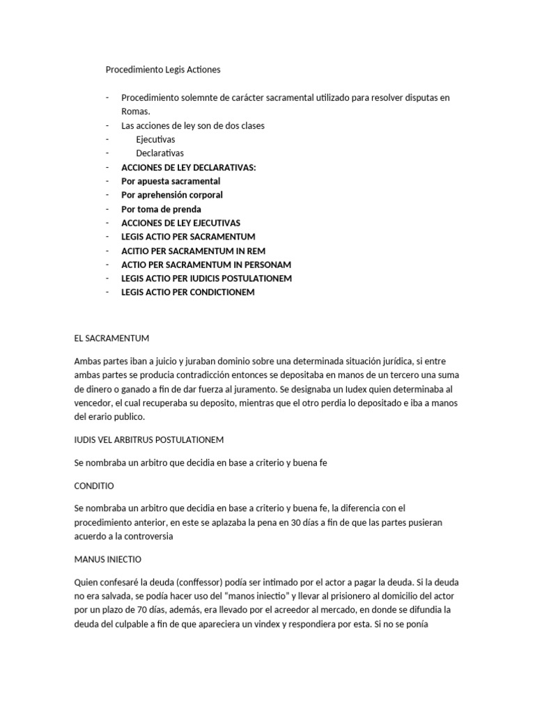 Procedimiento Legis Actiones en Roma | PDF | Deuda | Justicia