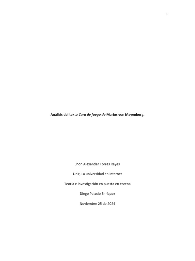 Análisis Del Texto Cara de Fuego de Marius Von Mayenburg. | PDF | Teatro