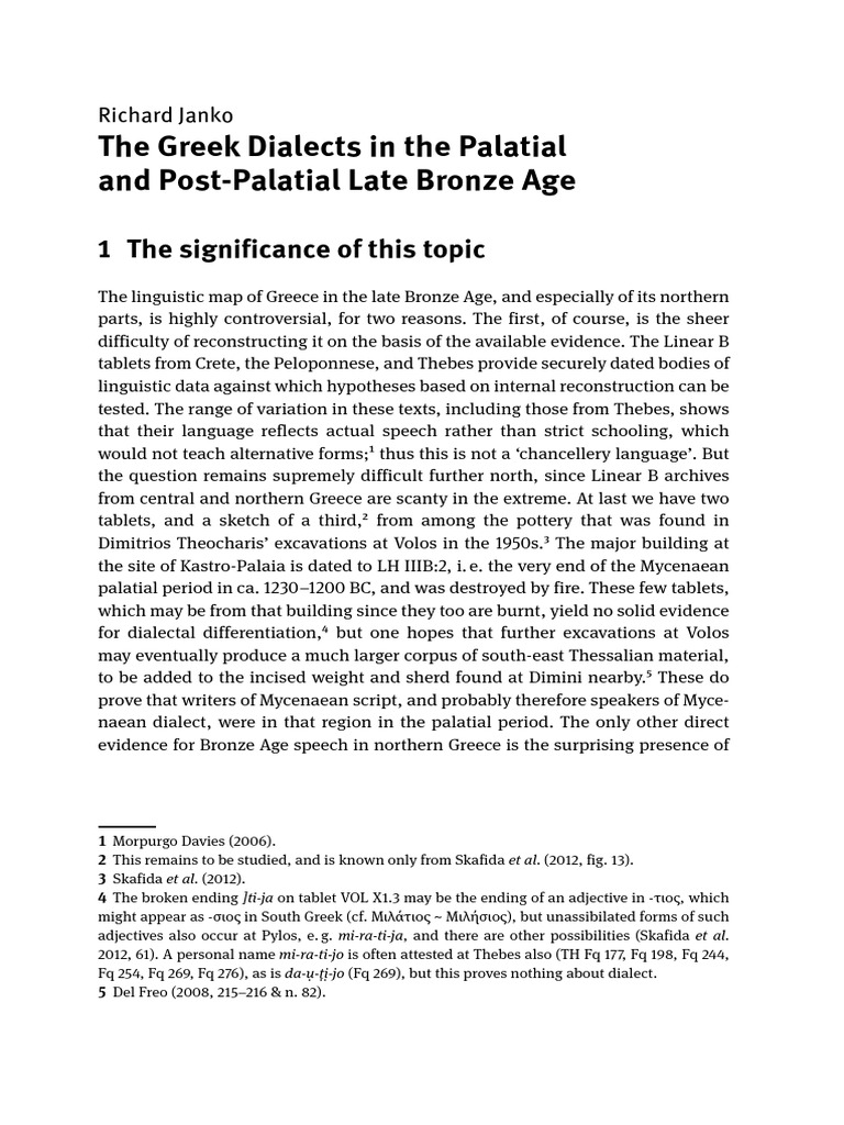 Greek Dialects in Late Bronze Age | PDF | Mycenaean Greece | Ancient Greece