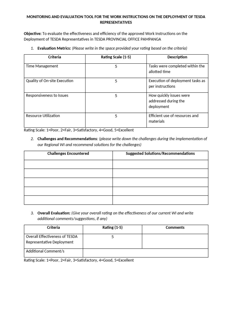 M&E Tool For AC - Template | PDF
