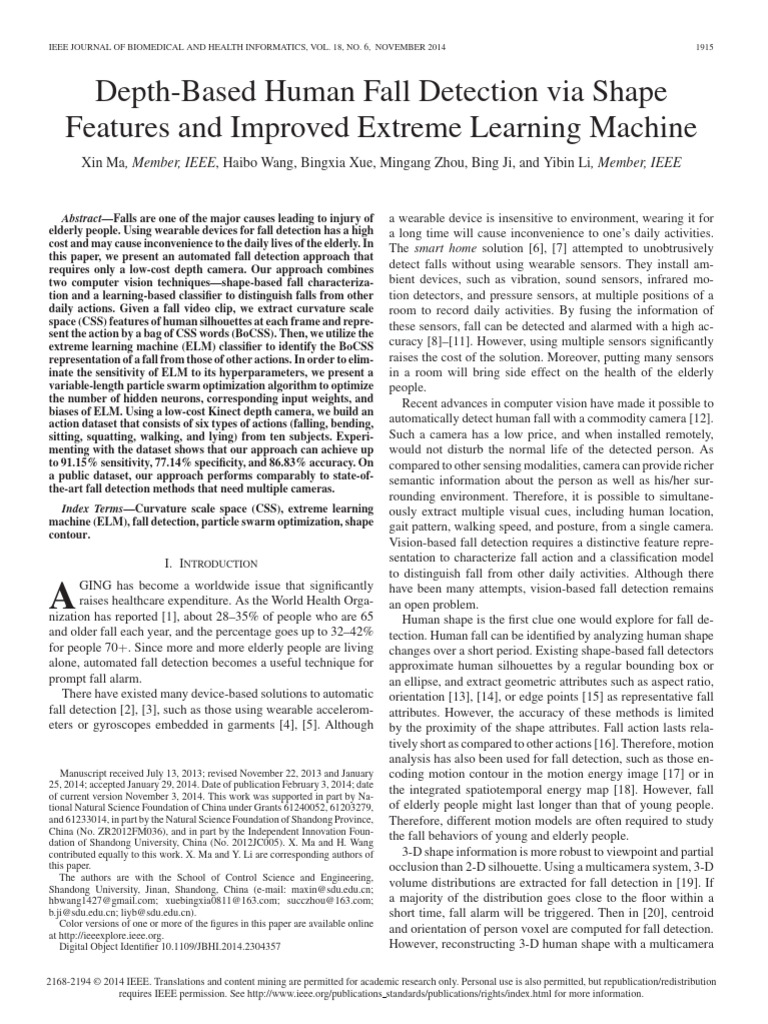 Depth Based Human Fall Detection Via Shape Features And Improved
