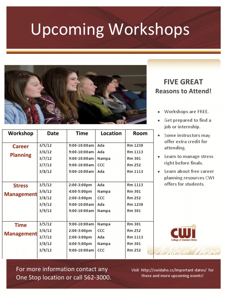 Free Career Workshops at CWI | PDF