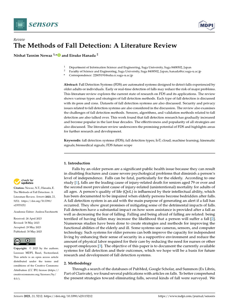 The Methods of Fall Detection A Literature Review | PDF | Wearable Technology | Accelerometer