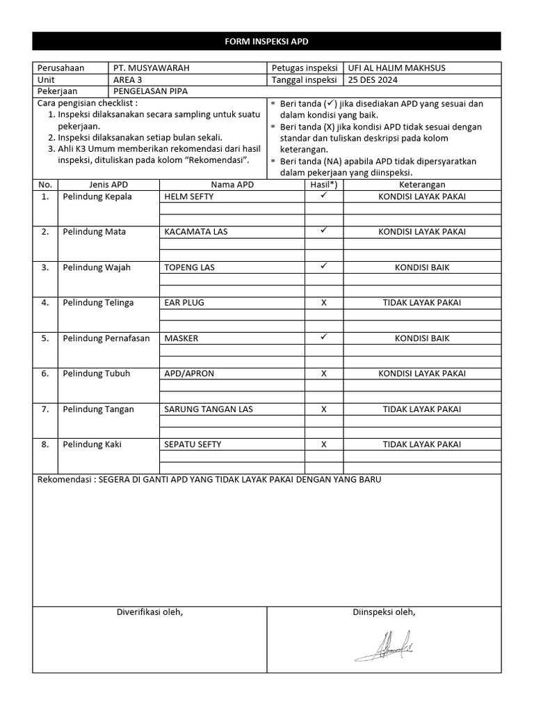 Form Inspeksi APD | PDF
