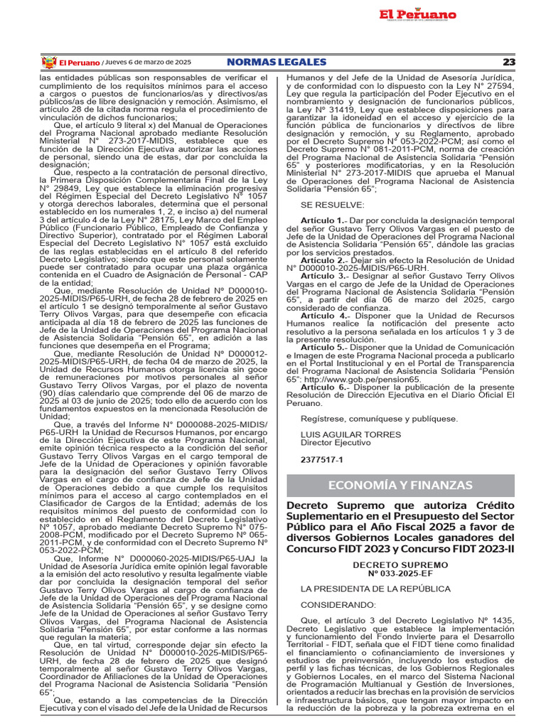 6541554-ds033 2025ef | PDF | Presupuesto | Perú