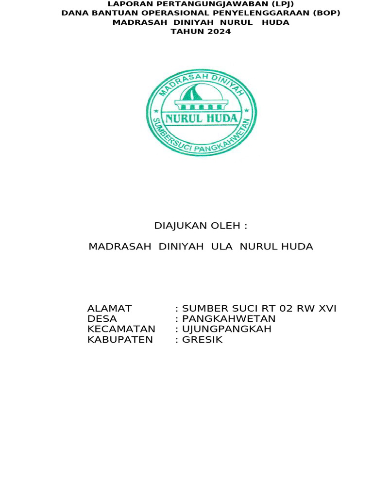 CONTOH LPJ BOP TPQ MADIN Dan PONPES 2024 (Repaired) | PDF