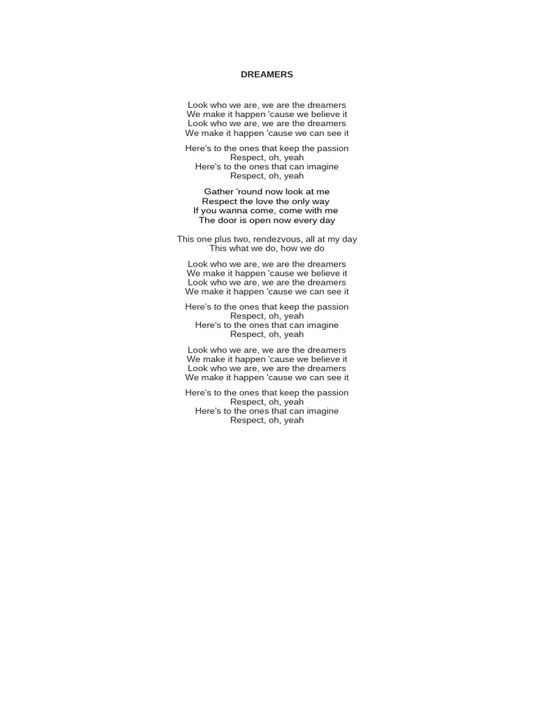 Dreamers Lyrics Analysis | PDF