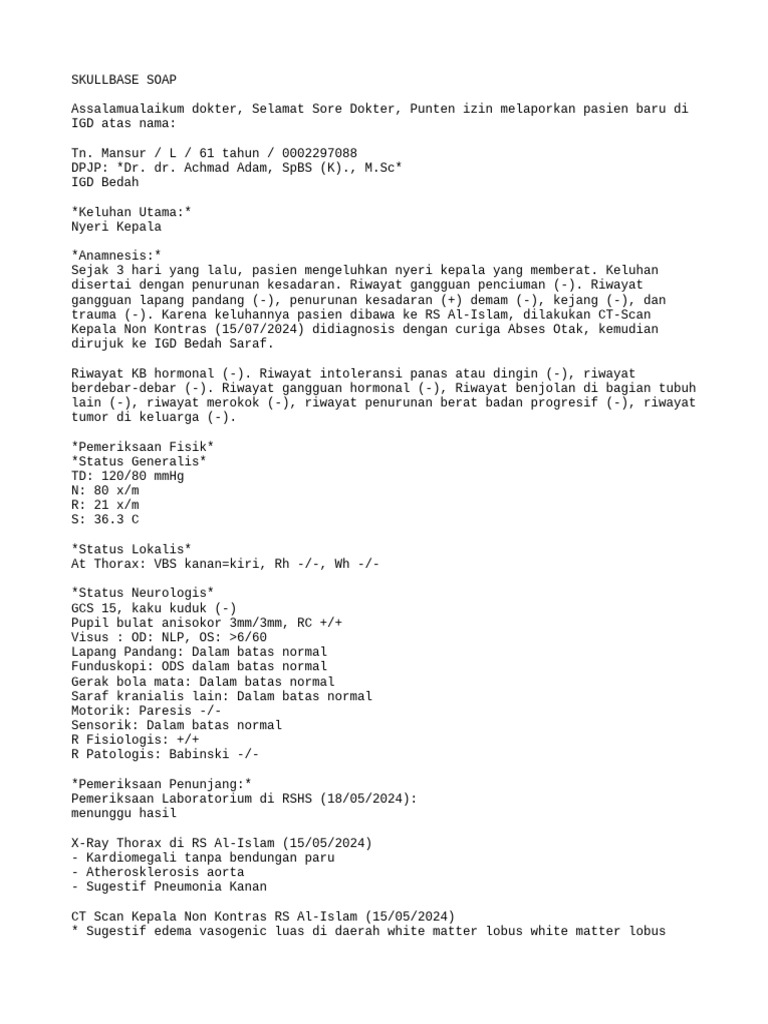 Tumor Soap Pasien Baru | PDF