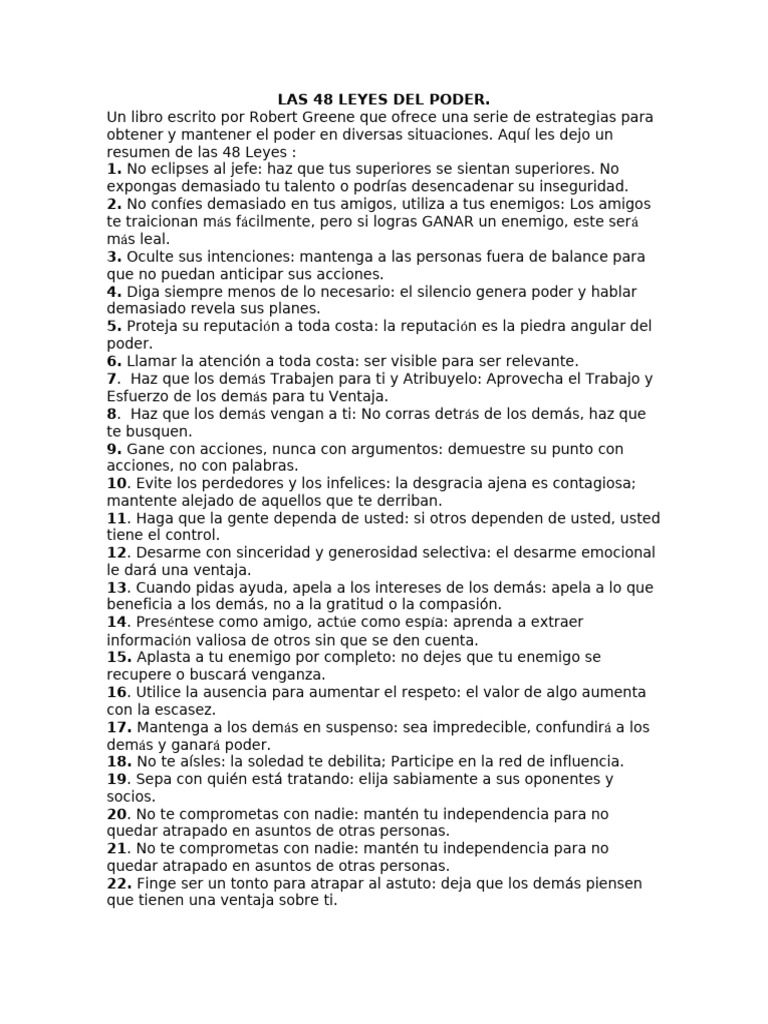 Las 48 Leyes Del Poder Resumen | PDF