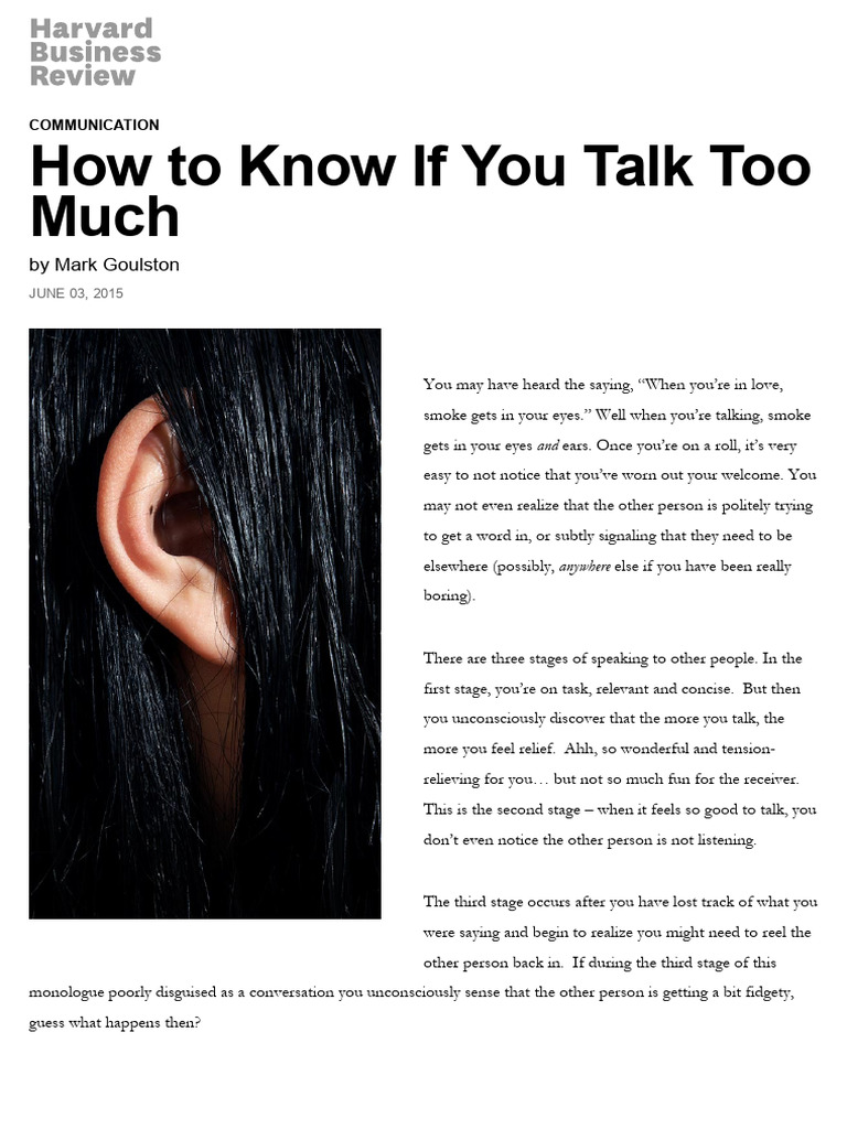 HBR-How_to_Know_If_You_Talk_Too_Much | PDF | Psychological Concepts | Psychology