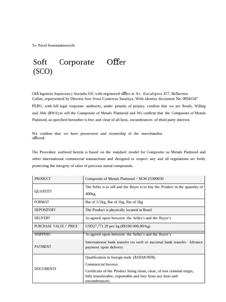 SCO Soft Corporate Offer - Composite of Metals Platinoid - Piedras ...