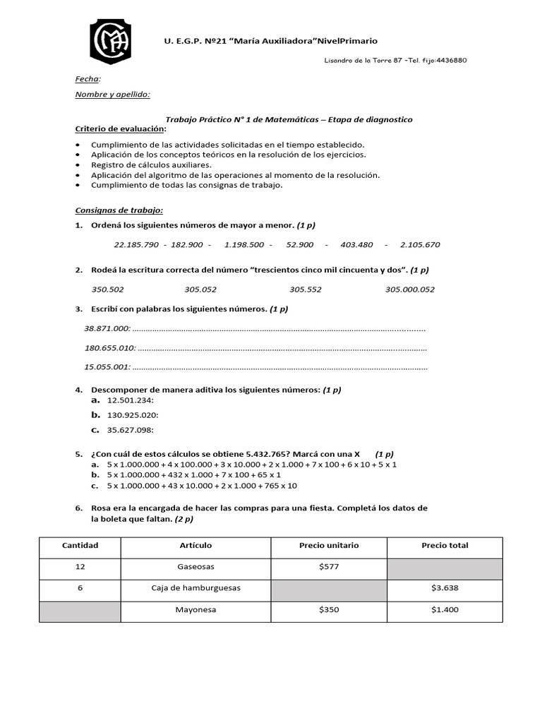 Trab. Prac Matemáticas 6to | PDF
