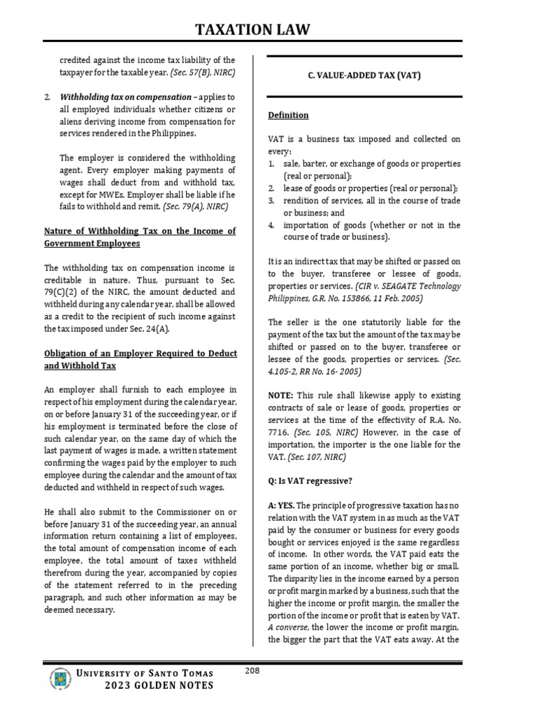 Taxation Law: Withholding Tax On Compensation | PDF | Taxes | Value ...