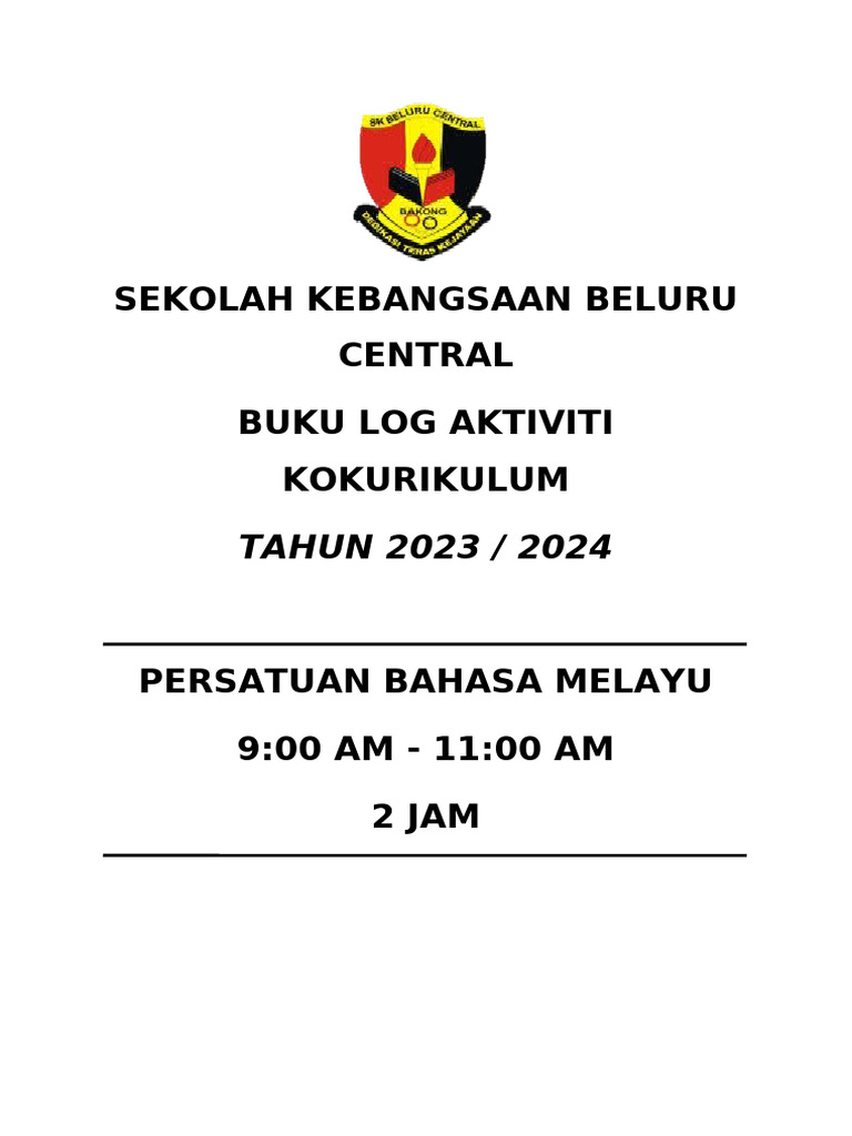 Muka Depan Buku Rekod - LOG Aktiviti KK 2023 | PDF