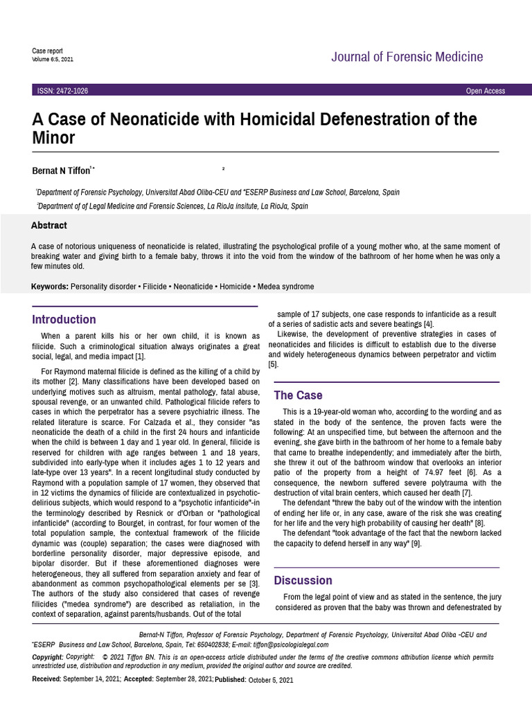 A Case of Neonaticide With Homicidal Defenestration of The Minor | PDF ...