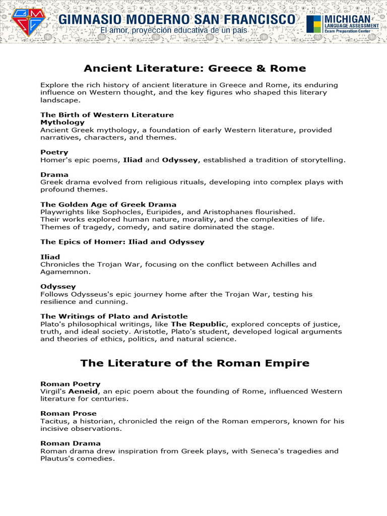 Ancient Greece & Rome Literature Overview | PDF